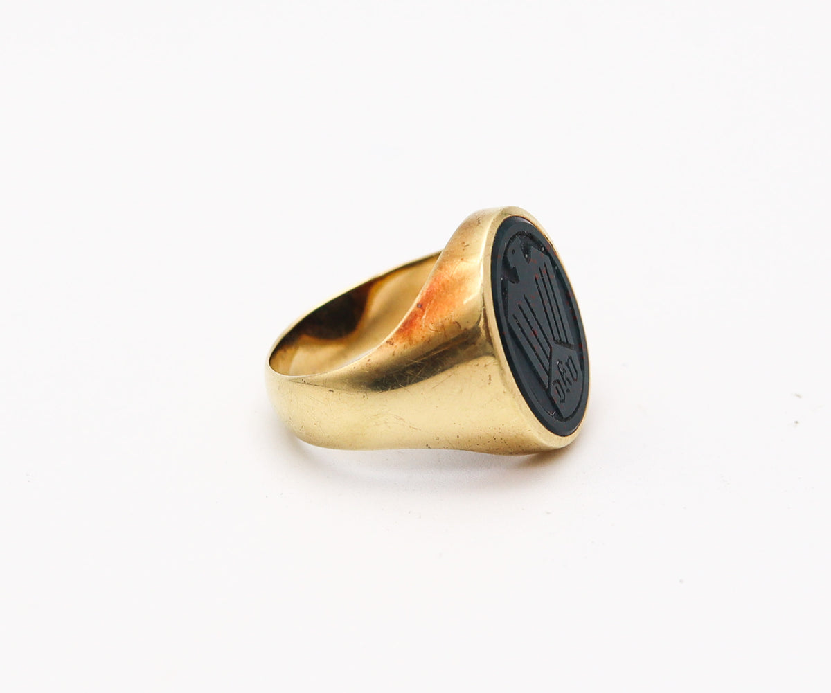 GERMANY 1928 Bloodstone Signet Ring In 14Kt Gold Carved With Stylized ...