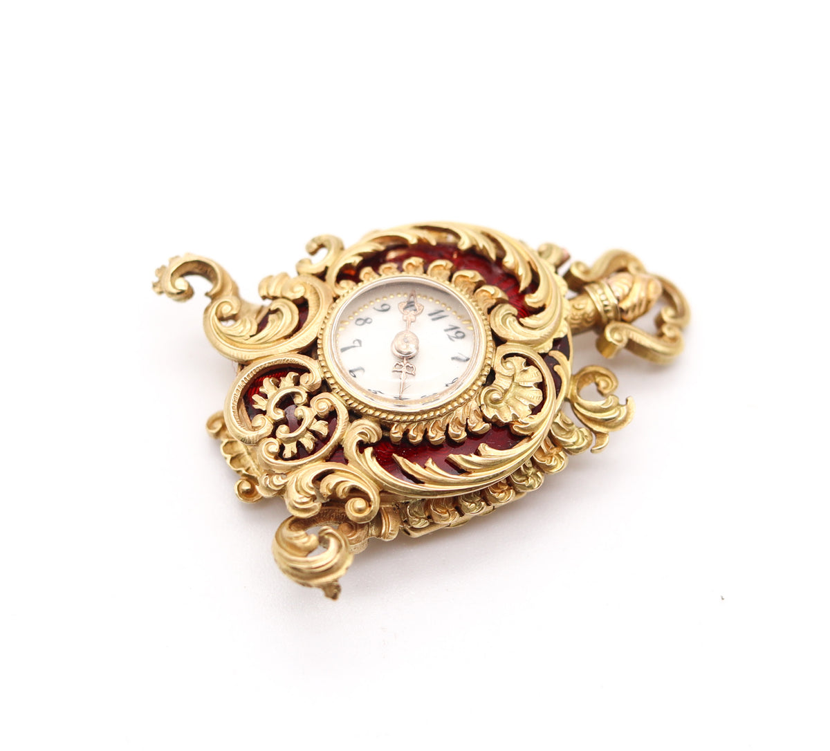 LE COULTRE 1890 Baroque Miniature Pendant Watch in 18Kt Gold & Guilloc ...