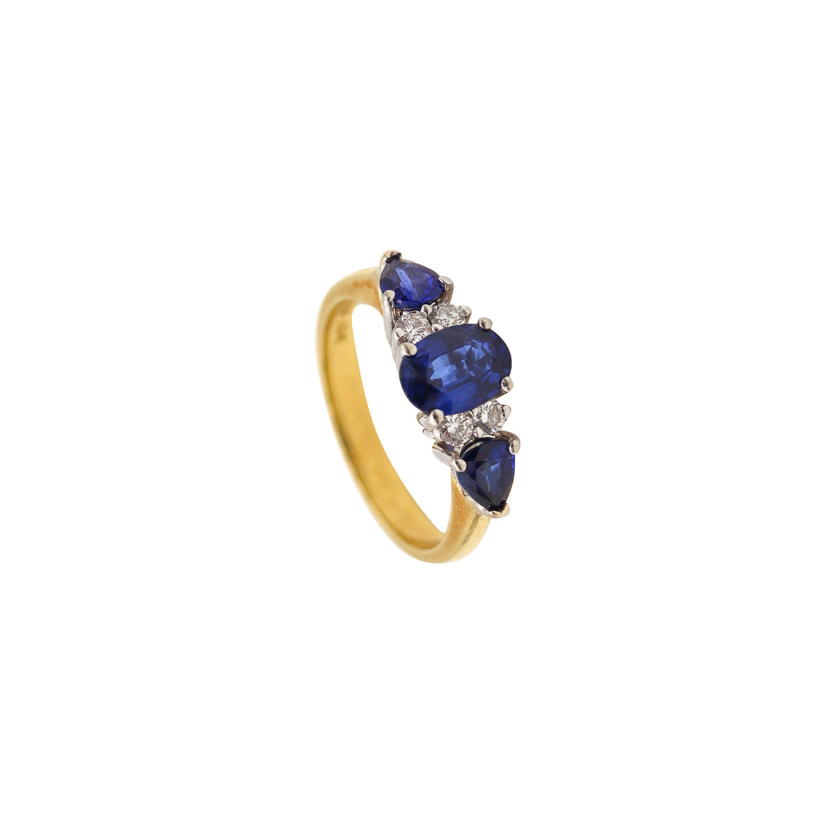 -Three Stone Setting Ring In 18Kt Gold With 1.87 Ctw In Sapphires And ...