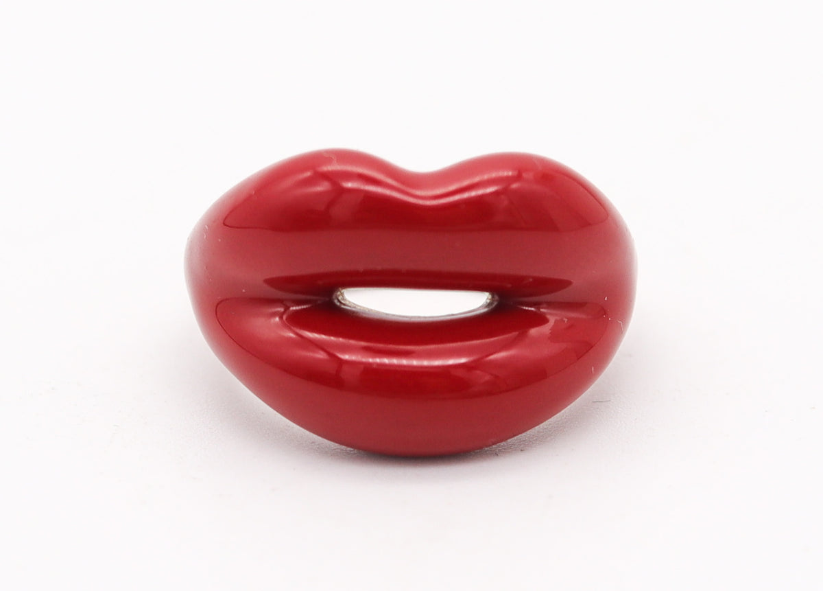 SOLANGE AZAGURY-PARTRIDGE Red Enamel Hot Lips Ring In .925 Sterling Si ...
