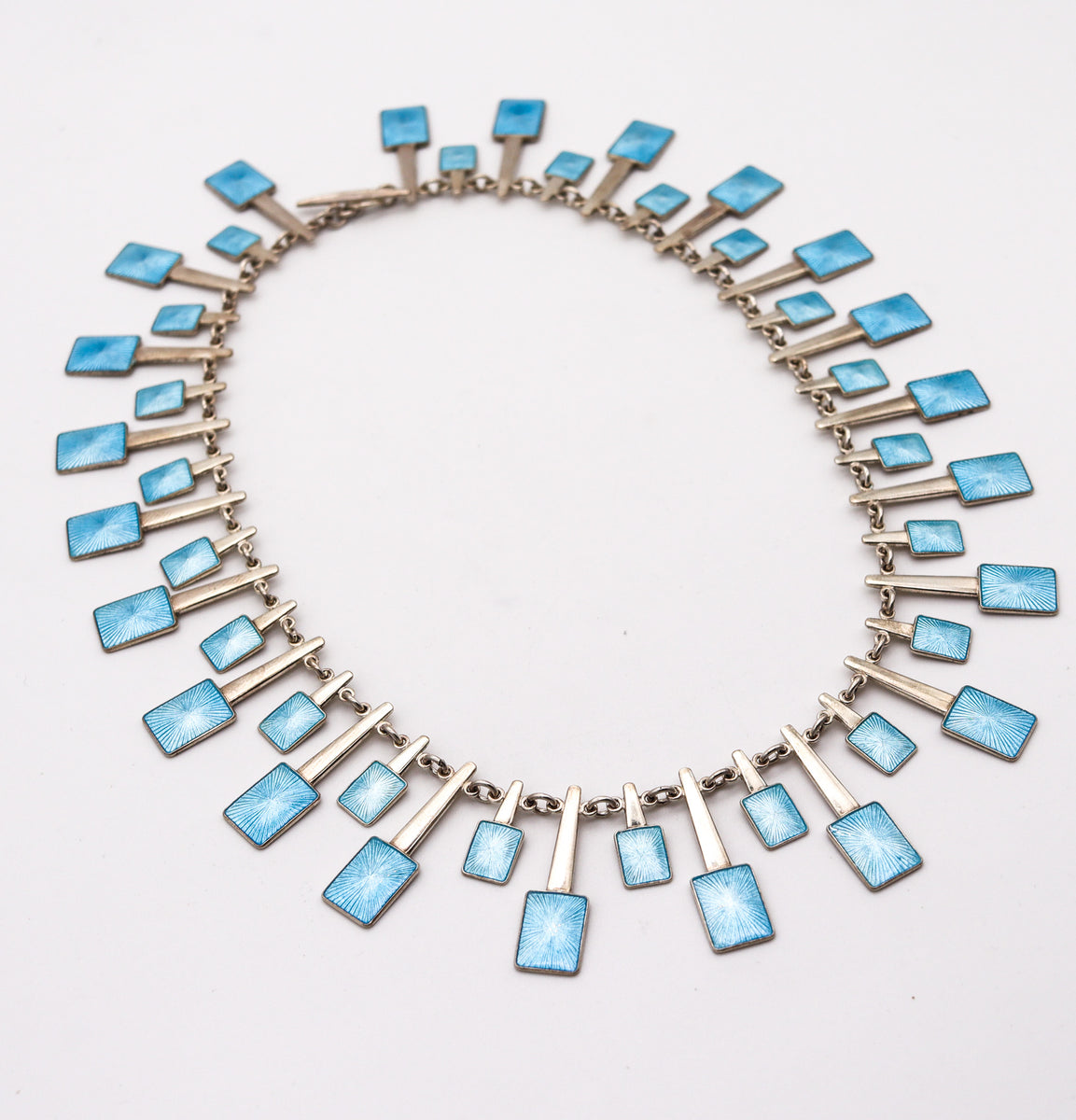 VOLMER BAHNER 1970 Denmark Blue Enameled Modernist Necklace In .925 St ...
