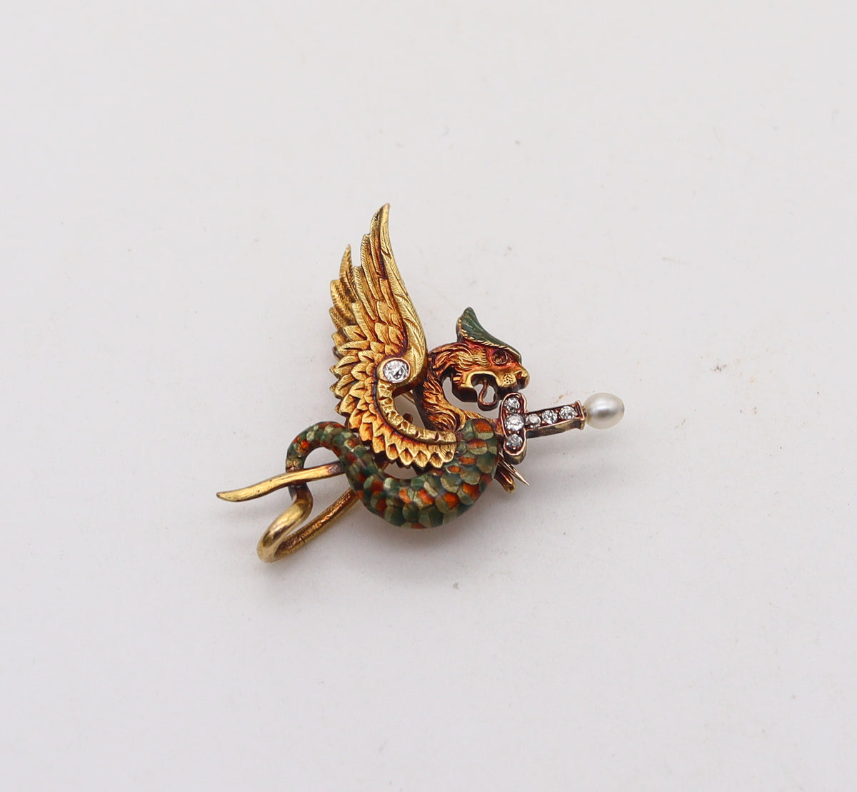 -England 1870 Neo Gothic Pendant With Griffin In 18Kt Yellow Gold With ...