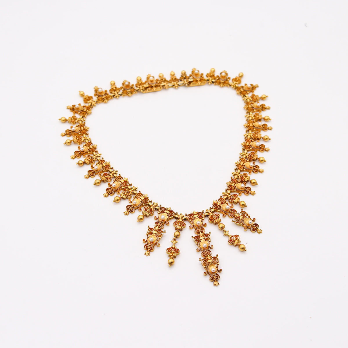 VICTORIAN 1880 Etruscan Neo Gothic Necklace In 19Kt Yellow Gold & Natu ...