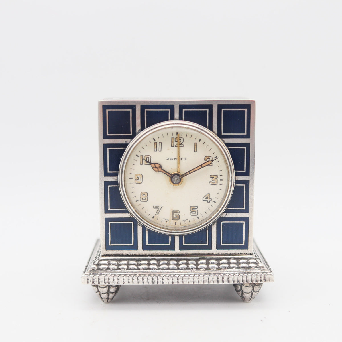 -Zenith 1930 Art Deco Enameled Miniature Travel Alarm Clock In .925 St ...