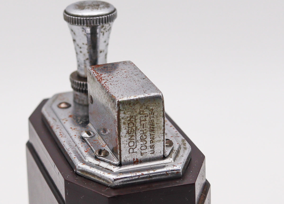 Ronson 1939 Art Deco Table Touch Tip Octette Lighter Machine Age Steel ...