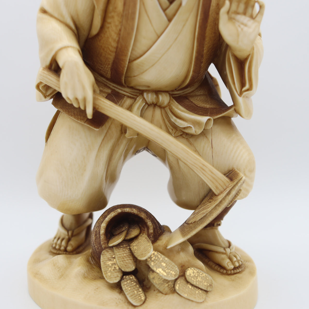 JAPAN 1890 Meiji Carved Figure of Fortune God Daikoku As a Farmer With ...