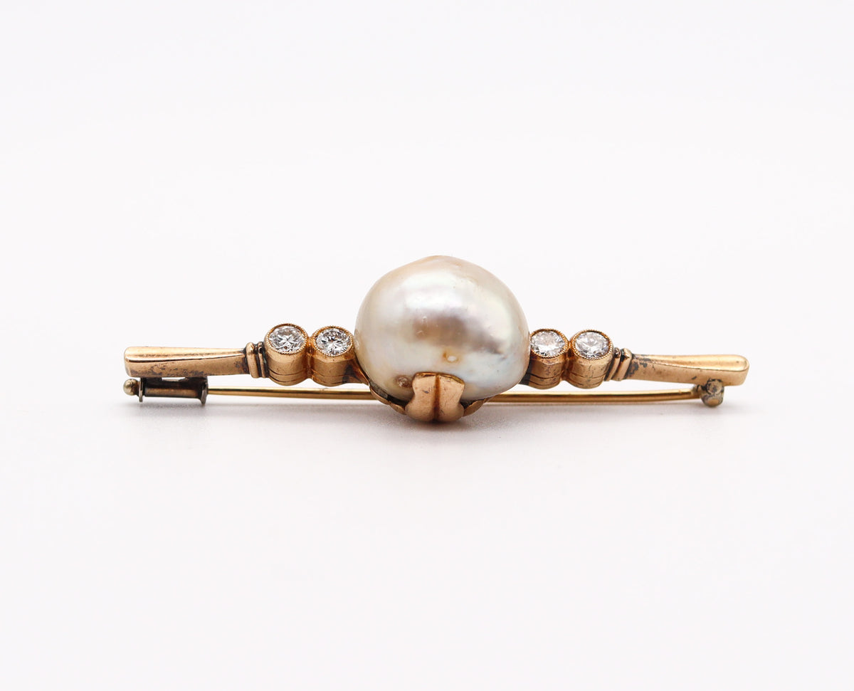 VICTORIAN 1890 GIA Bar Brooch In 14Kt Gold With 15.78 mm Natural Pearl ...