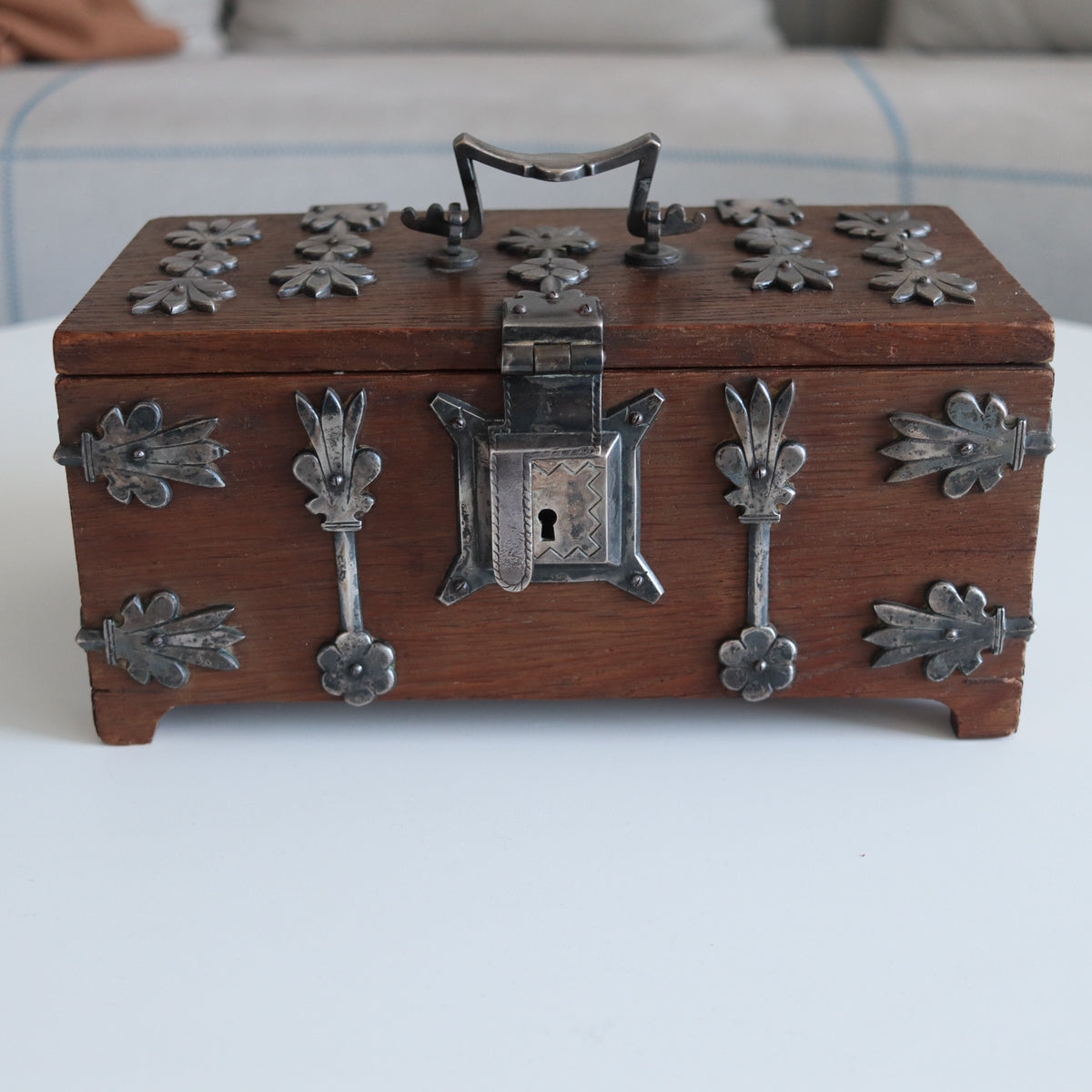 GERMAN 1890 Treasure Chest Decorative Box In Cedar Wood & Silver Hardw ...