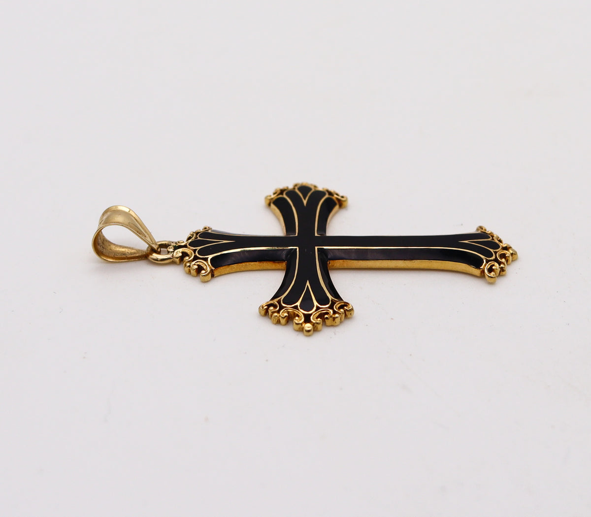 -Italian 1960 Neo Gothic Black Enameled Cross In Solid 18Kt Yellow Gol ...