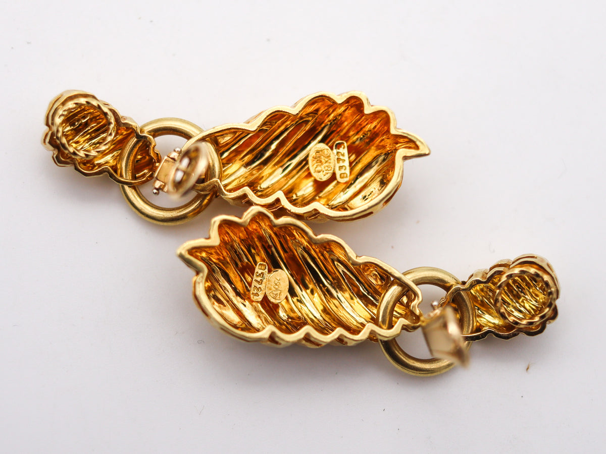 HENRY DUNAY New York Large Dangle Drop Earrings In Faceted Solid 18Kt ...