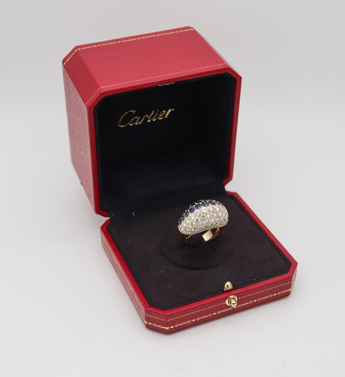 CARTIER 1970 Bombé Cocktail Ring In 18Kt Gold With Sapphires & Diamond ...