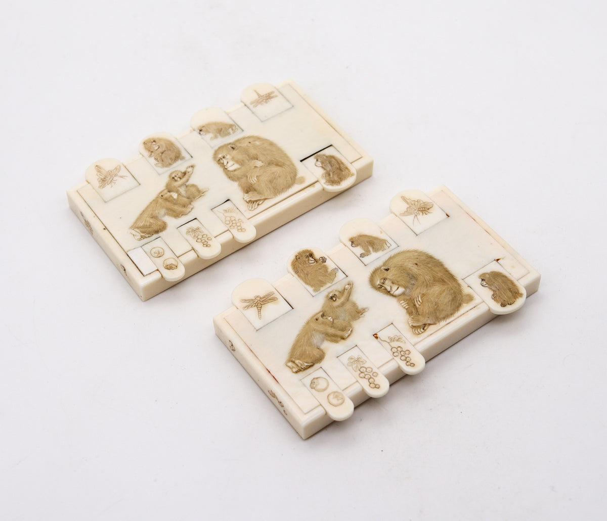 JAPAN 1900 Meiji Pair of Ivory Bezique Whist Game Counters With Monkey ...