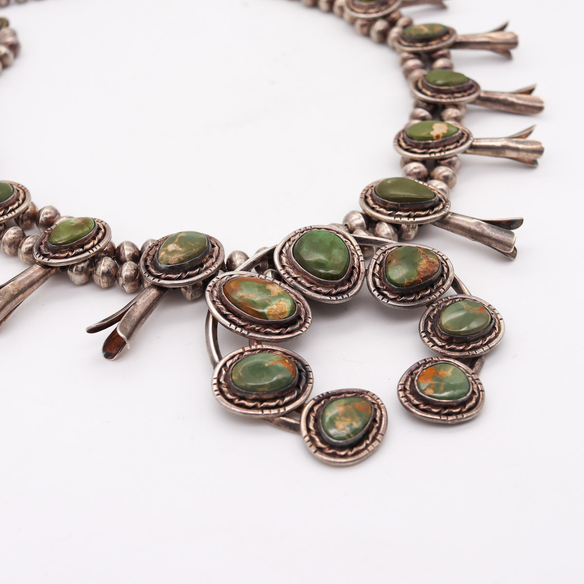 -Native American Navajo 1950 Squash Blossom Necklace Sterling And Gree ...