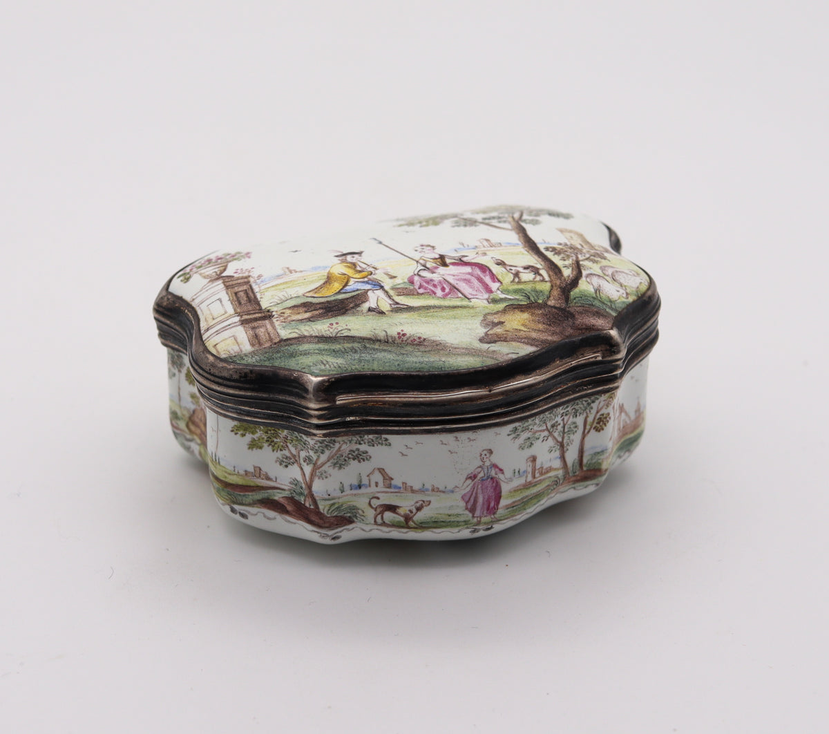 England 1770 Georgian Battersea Enamel Decorated Box In Sterling Silve ...
