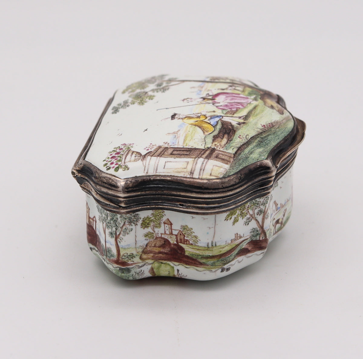 England 1770 Georgian Battersea Enamel Decorated Box In Sterling Silve ...