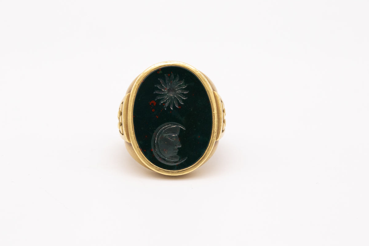 KIESELSTEIN CORD 18 KT GOLD COCKTAIL SIGNET RING WITH BLOODSTONE INTAG ...