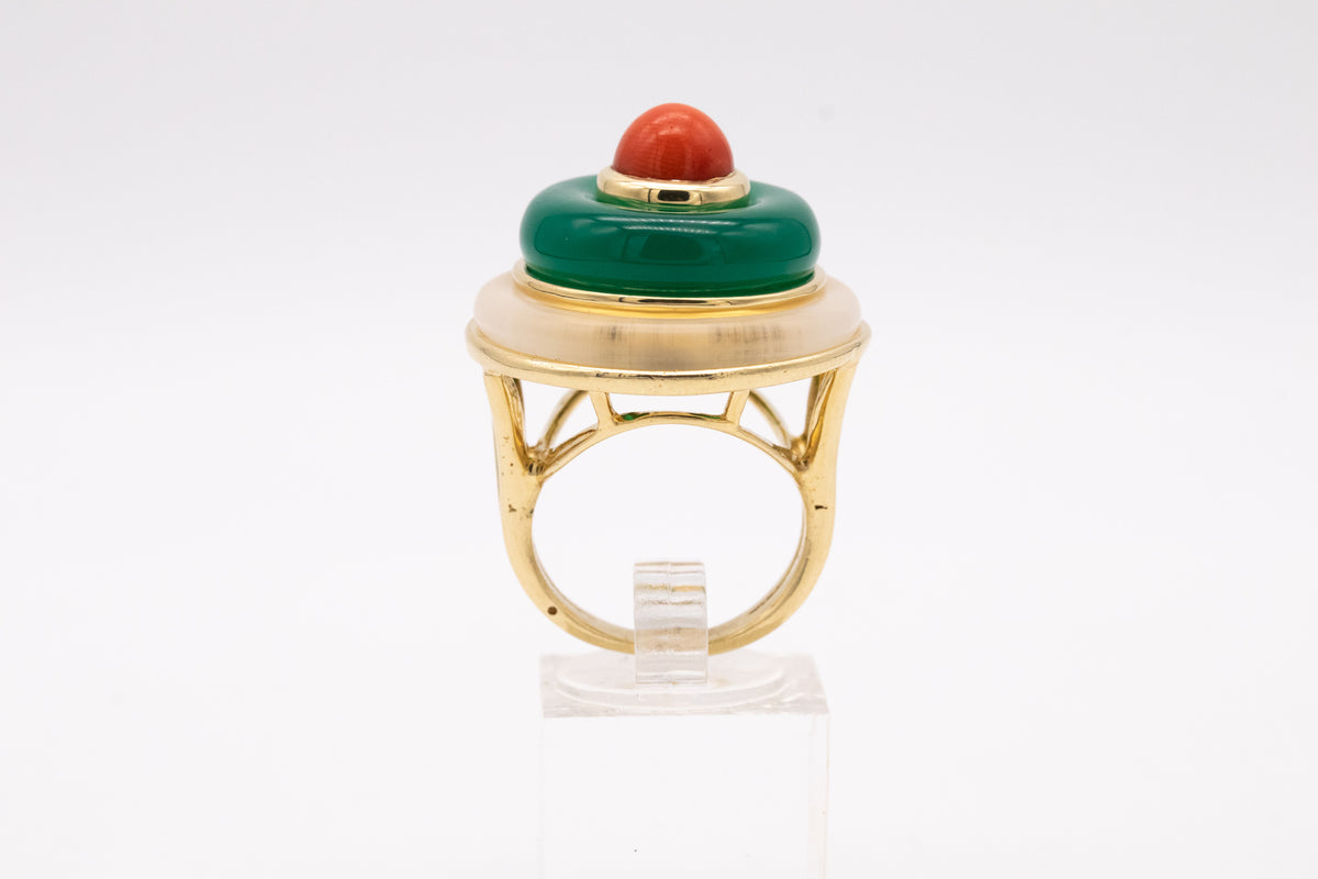 *Tiffany & Co 1973 Donald Claflin 18 kt ring with chrysoprase rock cry ...