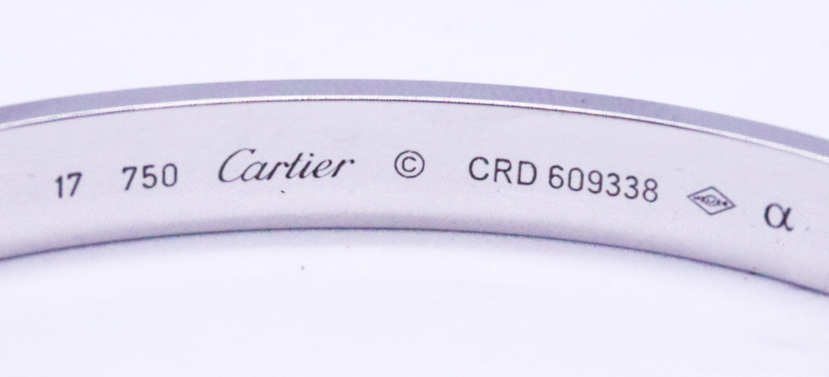 CARTIER LOVE BRACELET 18 KT WHITE GOLD SIZE 17 NIB WITH SCREWDRIVER ...