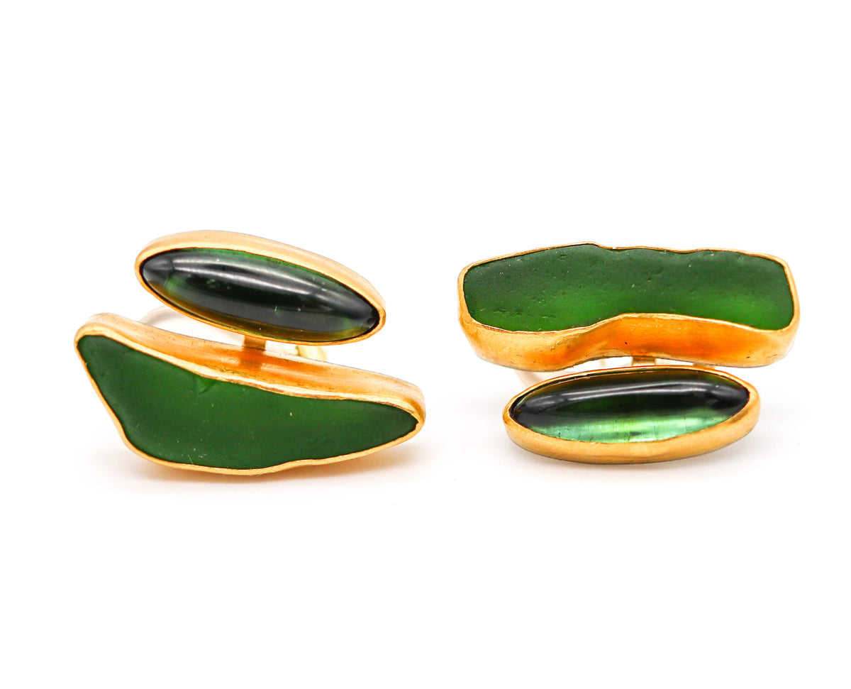 -Betsy Fuller Studio Sculptural Clip Earrings In 24Kt Yellow Gold With ...