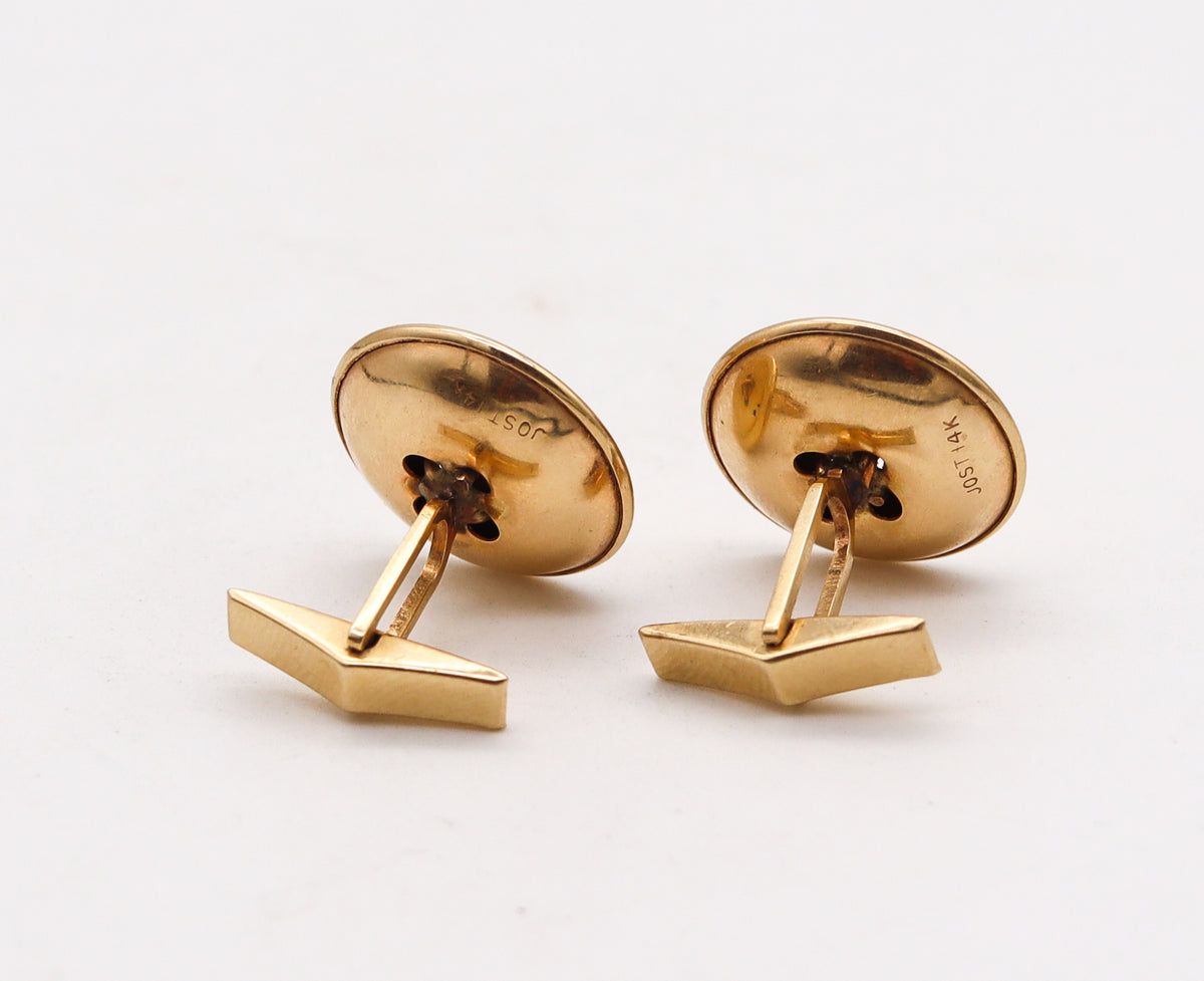 -Italian 1970 Modernist Button Cufflinks In 14Kt Yellow Gold With T Ba ...