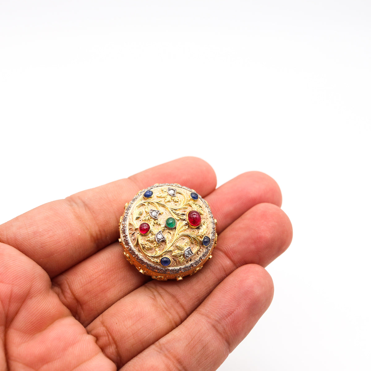 Cazzaniga 1950 Roma Vintage Baroque Gem Set Pill Box In 18Kt Gold With ...