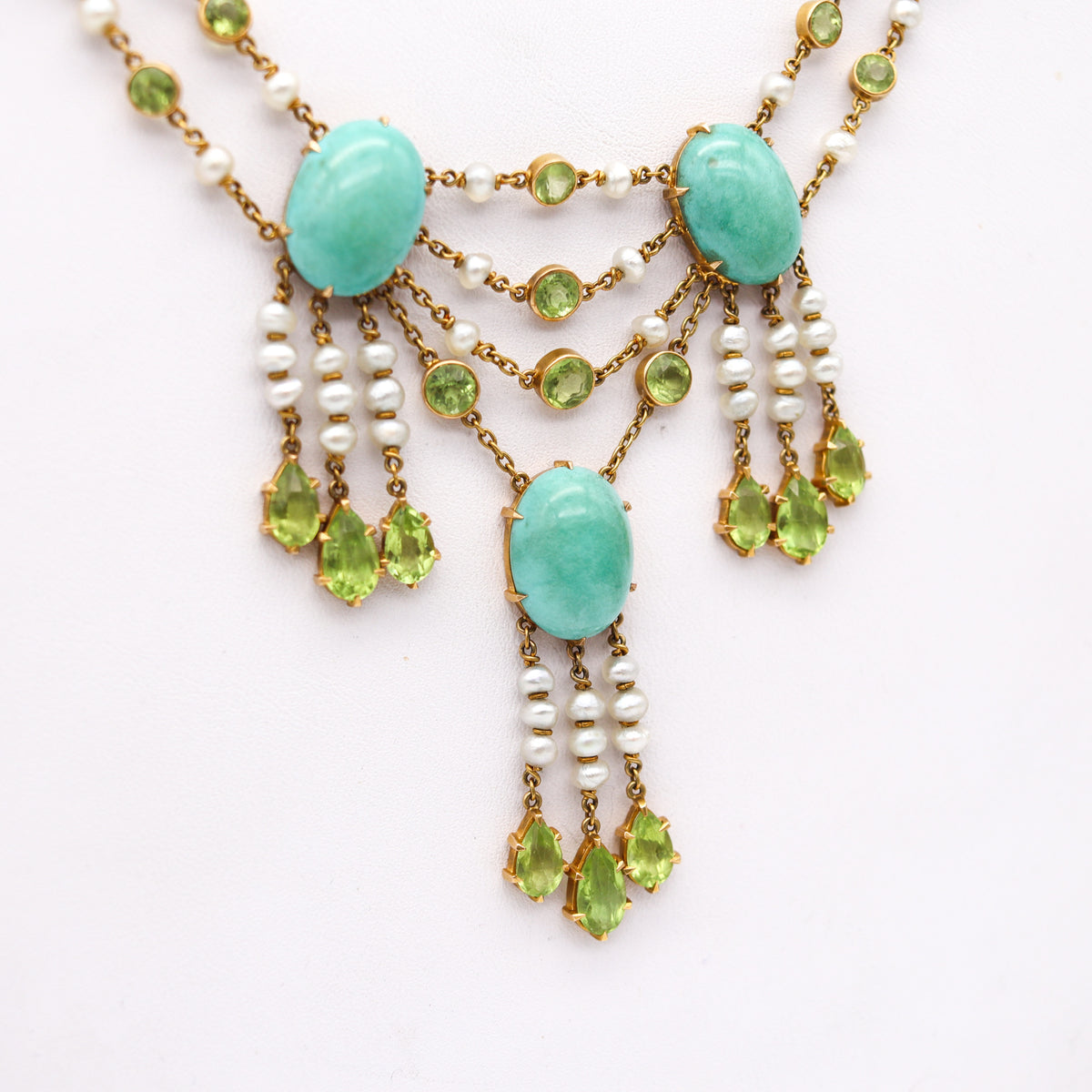 -Victorian 1890 Necklace In 18Kt Gold With 51.04 Cts Peridots Turquois ...