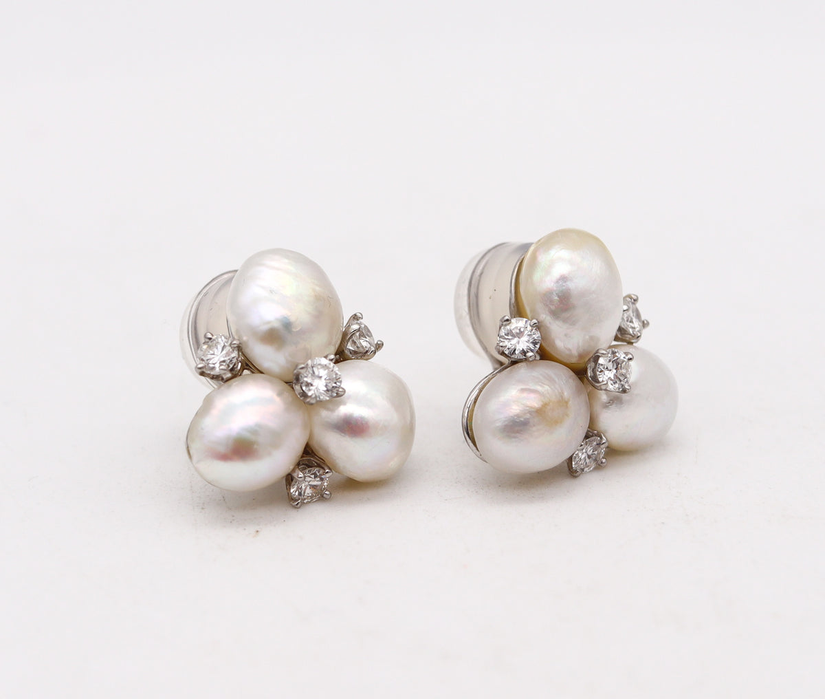 -William Ruser 1950 Clip On Earrings In Platinum With Natural Pearls A ...
